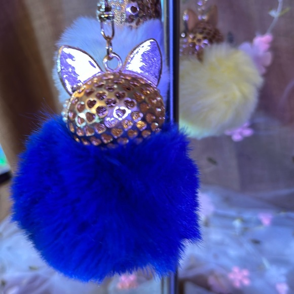 Unbranded | Other | Fox Blue Rhinestone Puffy And Fuzzy Keychain | Poshmark